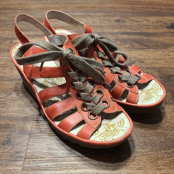 Fly London | Shoes | Fly London Yito Red Leather Wedge Sandals Shoes 38 ...